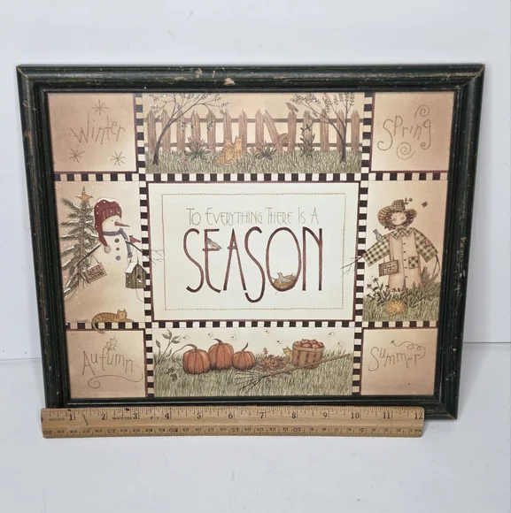 Primitive Folk Art Framed Wall Art Seasonal Country Decor Snowman Scarecrow